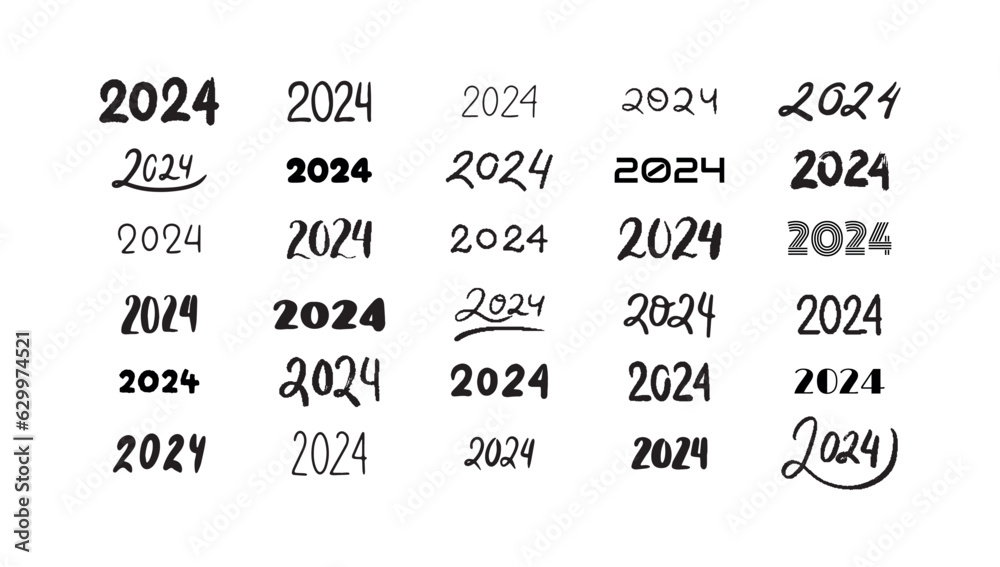 2024 lettering collection. Set of 2024 Happy New Year hand drawn ...