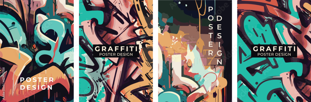 Graffiti style poster set, poster vector template, street art, wall art ...