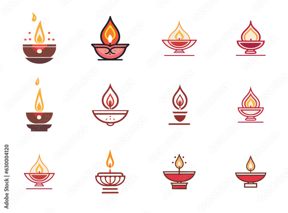 Diya icons for Diwali festival of India. Stock Vector | Adobe Stock