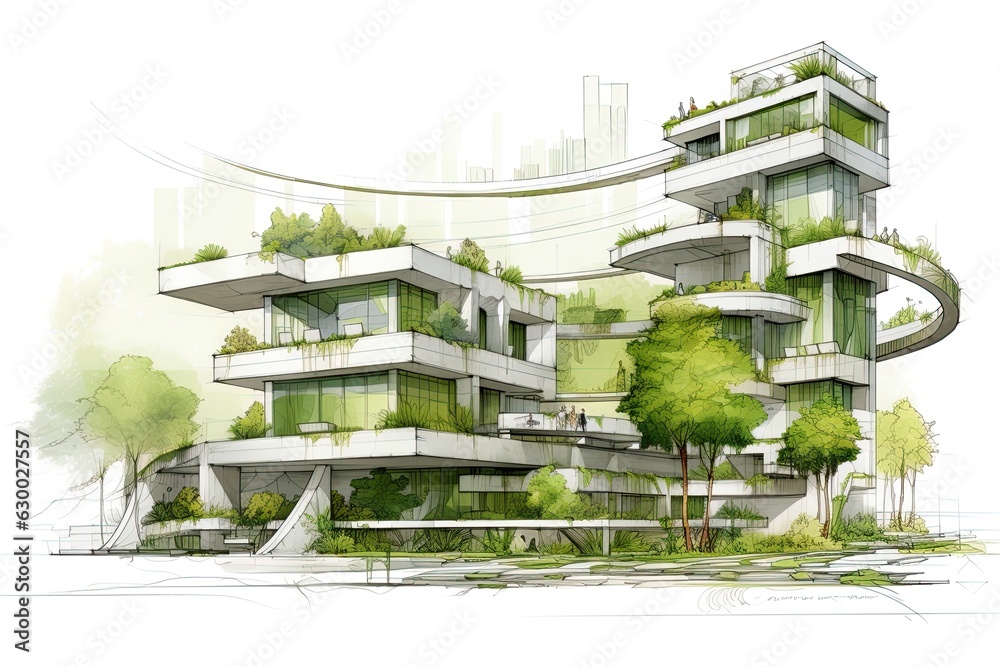 Futuristic house architectural sketch. Blueprint, technical drawing ...