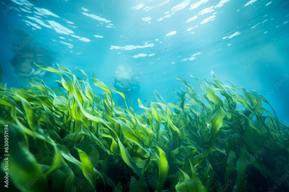 Underwater view of a group of seabed with green seagrass. High quality ...