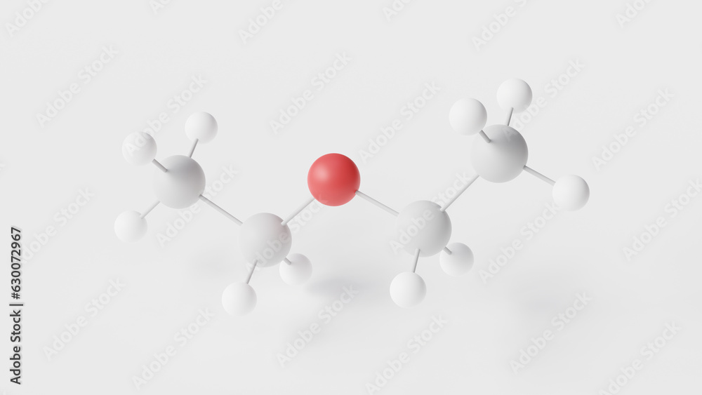 diethyl ether molecule 3d, molecular structure, ball and stick model, structural chemical ...
