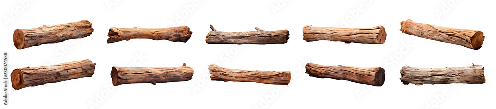 Different types of old wood logs set transparent background. Wooden log ...