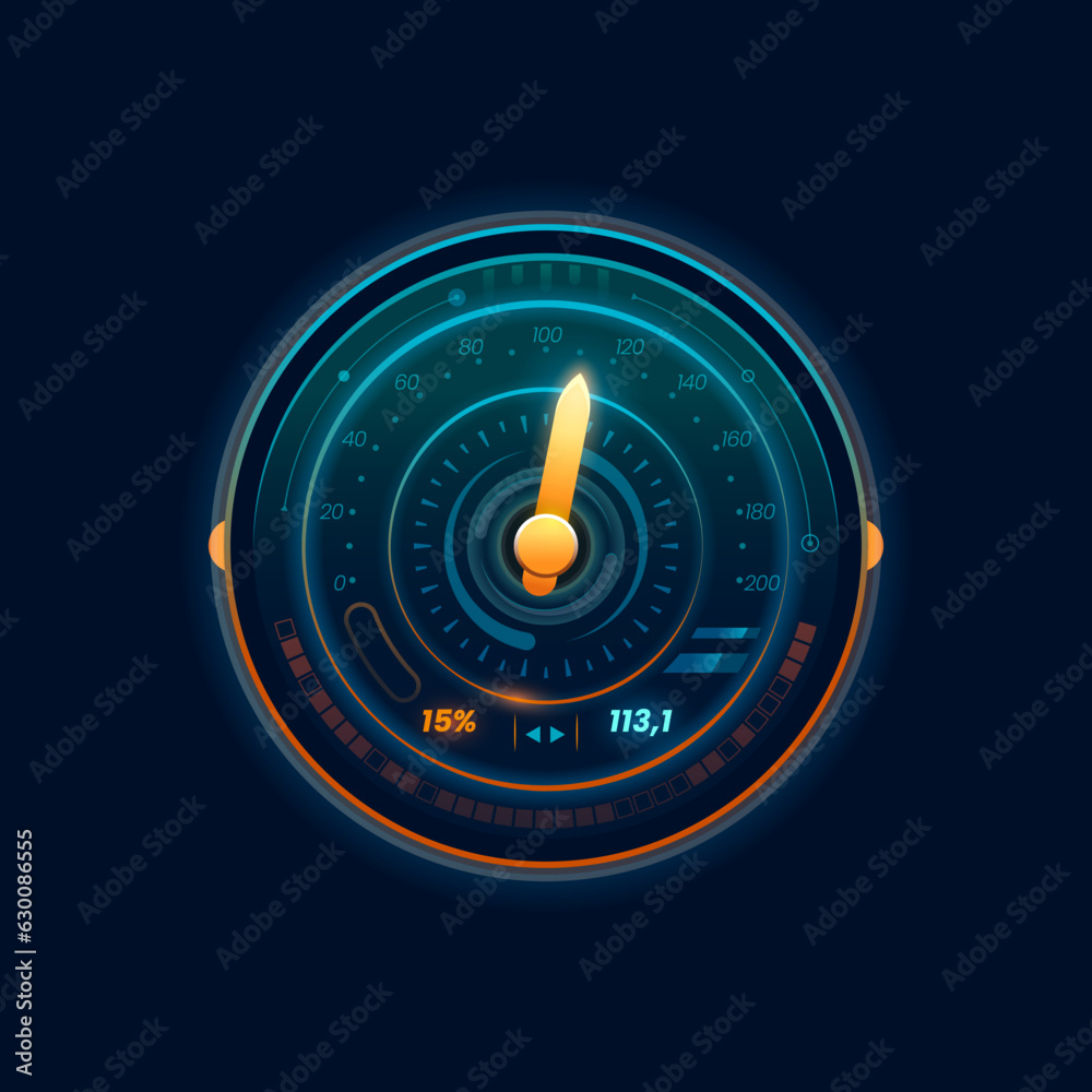 Speedometer neon dial, car speed gauge dashboard, futuristic counter ...