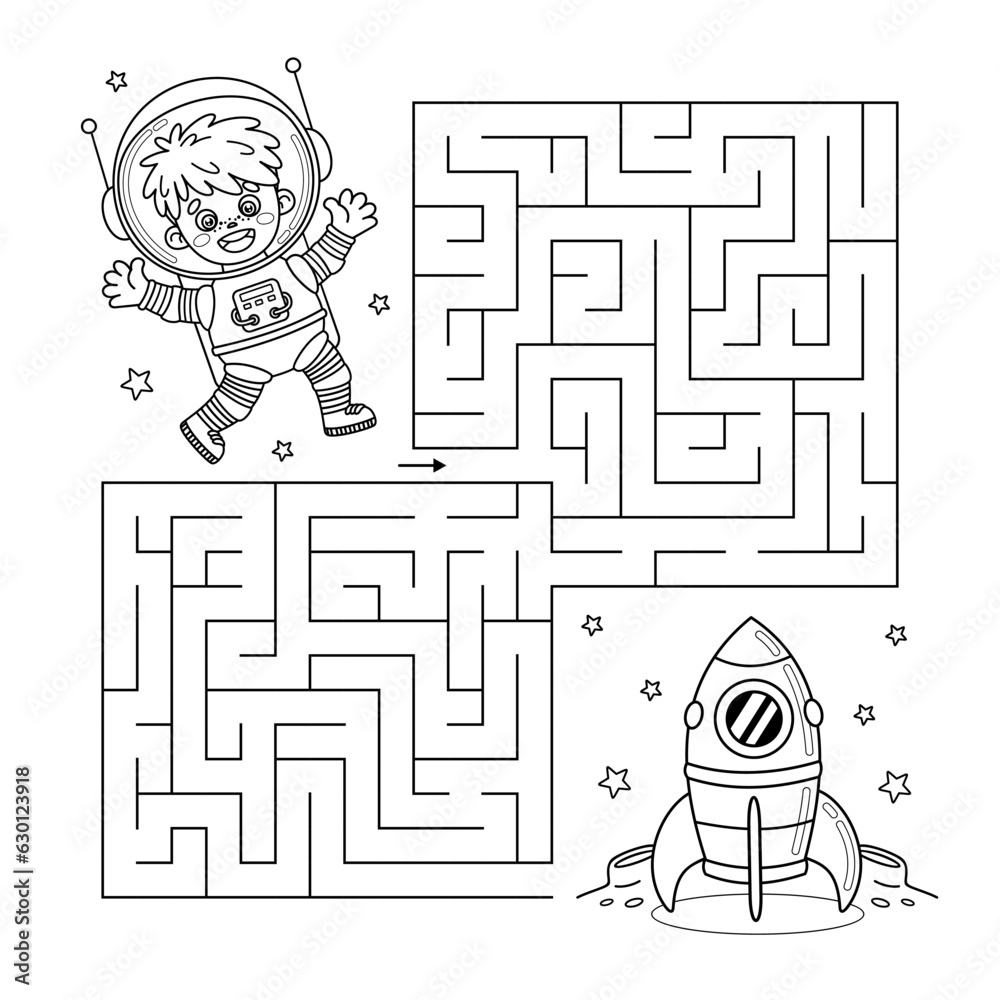 Maze game for children. Contour Labyrinth puzzle for kids. Help the ...