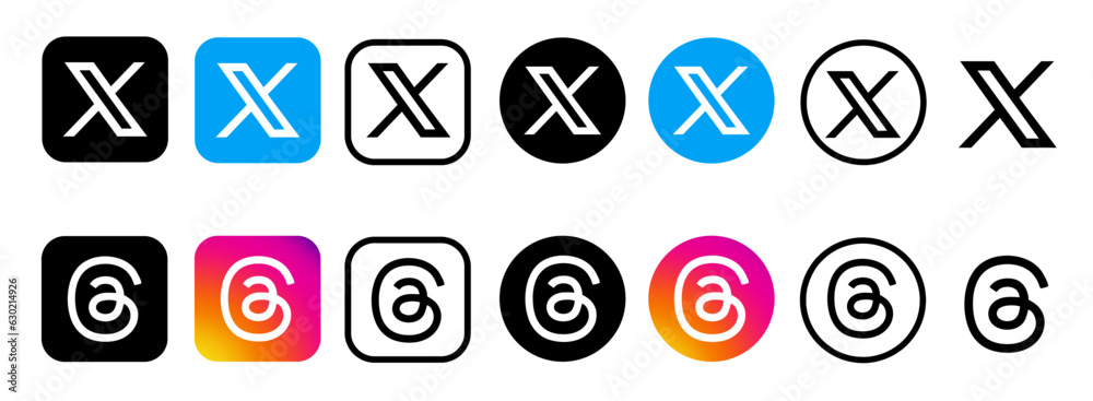 Newly released twitter X , Threads social media icon set. Square, round ...