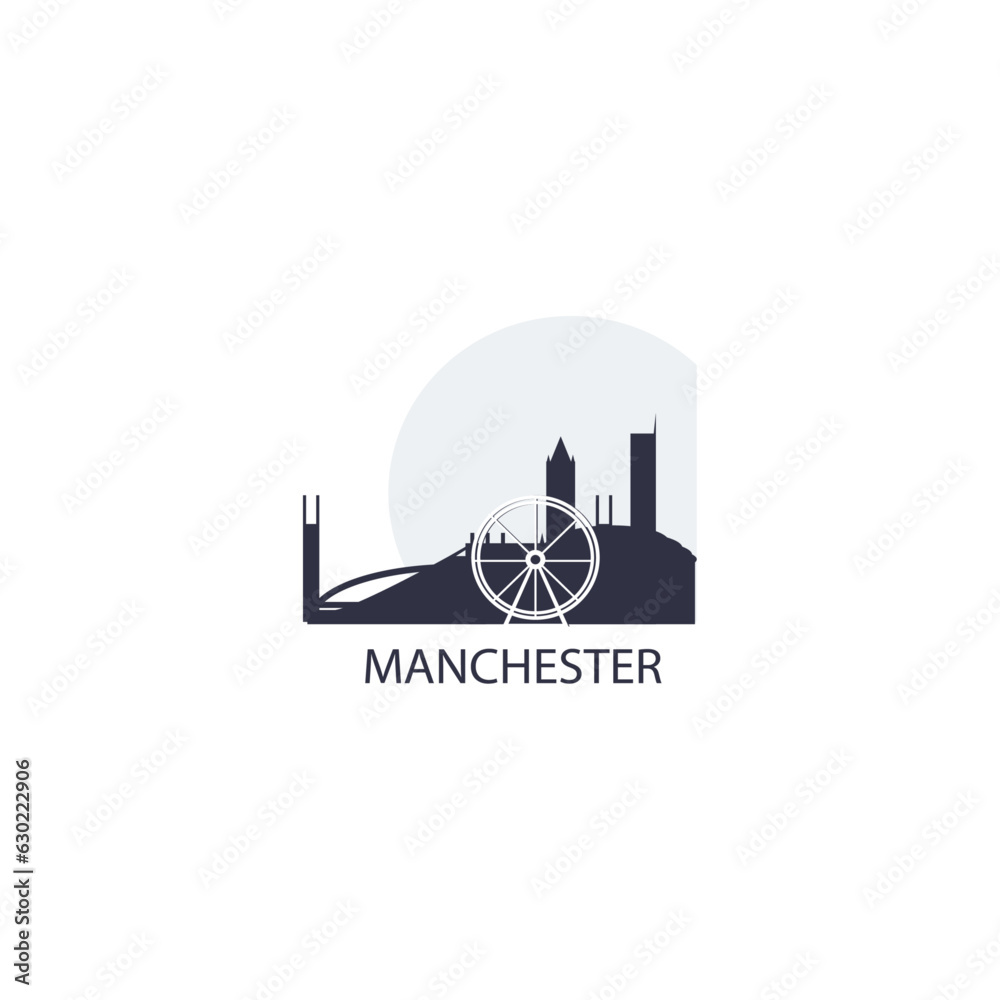 UK England Manchester city cityscape skyline panorama vector flat ...