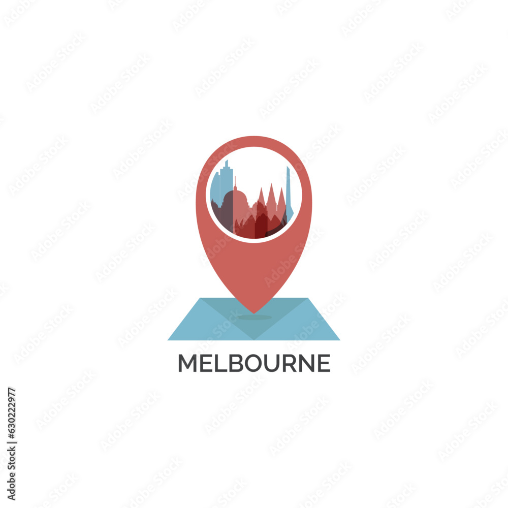 Australia Melbourne map pin point geolocation modern skyline shape ...