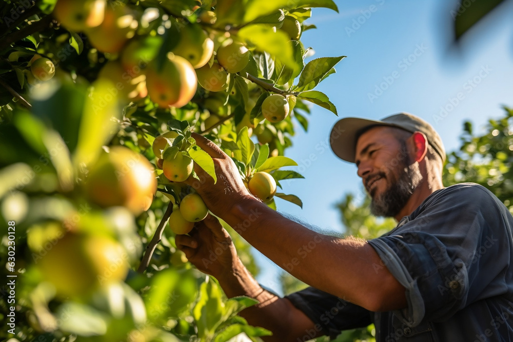 Happy Polynesian Worker Man Harvesting Apples in an Orchard Stock Photo ...