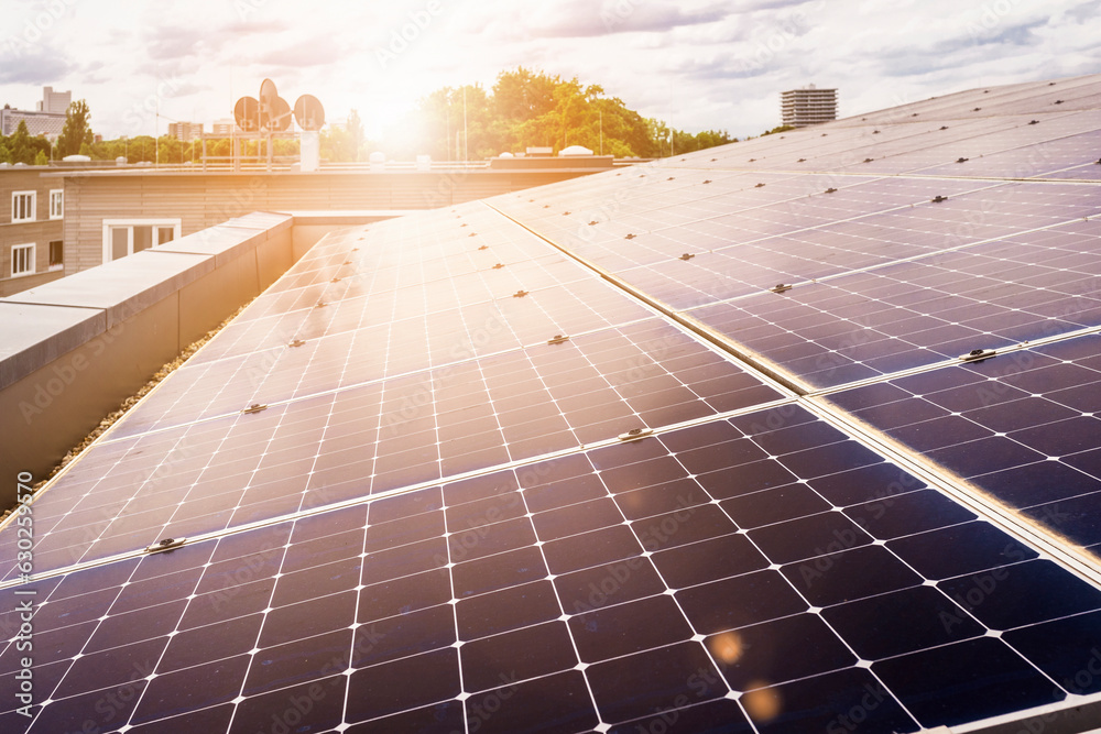 Solar Panel Station on Roof High rise Building on Skyscrapers ...