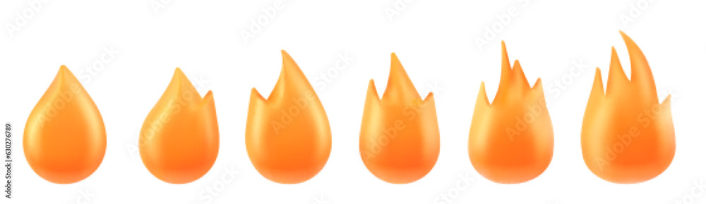 3d render hot fire burn icon emoticon illustration. Png simple shape ...