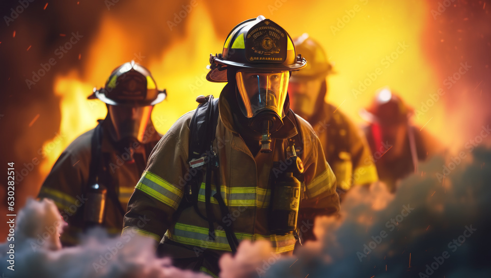 Firefighters Working Outdoors. Brave Heroes Battling Flames. Teamwork ...