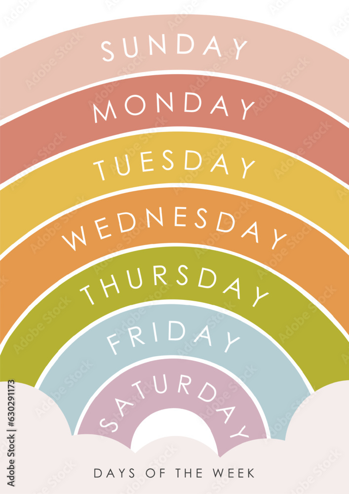 Days of the Week illustration, educational material, kids vector ...