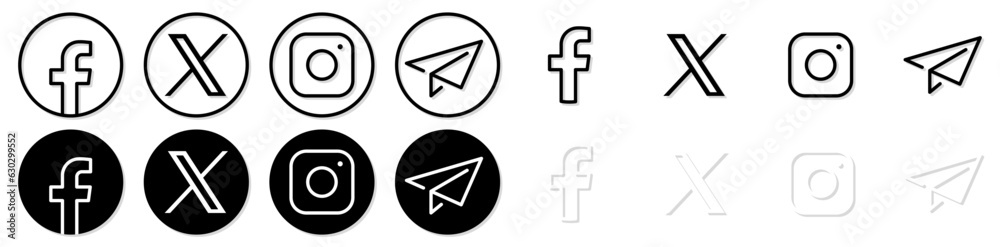 Twitter X, Instagram, Facebook, Telegram Logo Set. Popular social media ...