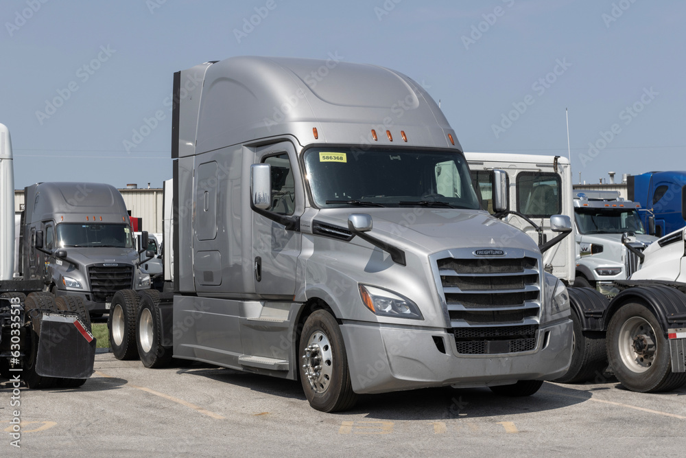 Freightliner Semi Tractor Trailer Trucks lined up for sale ...