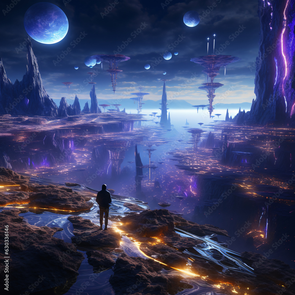 Imaginative depiction of an advanced alien civilization on a distant ...