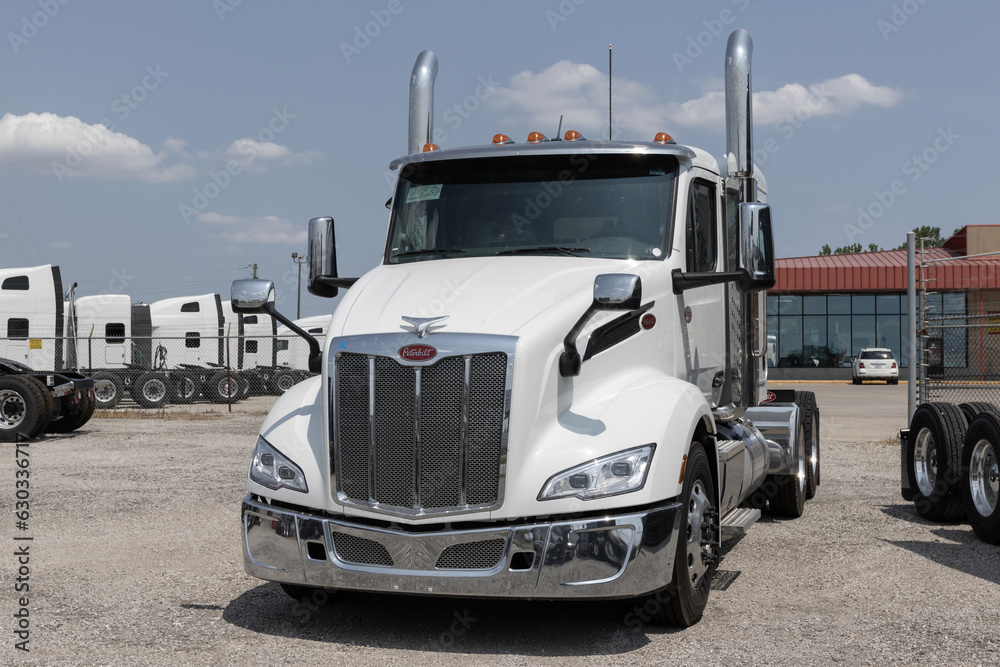 Peterbilt Semi Tractor Trailer Trucks Lined up for sale. Peterbilt is ...