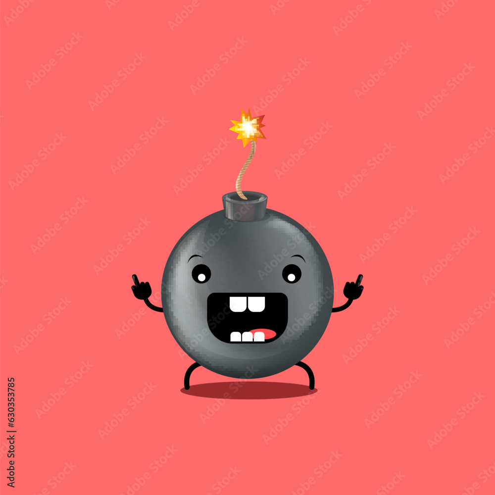 Cartoon retro bomb characters isolated on pink background. Funky tiny bomb character with hands ...