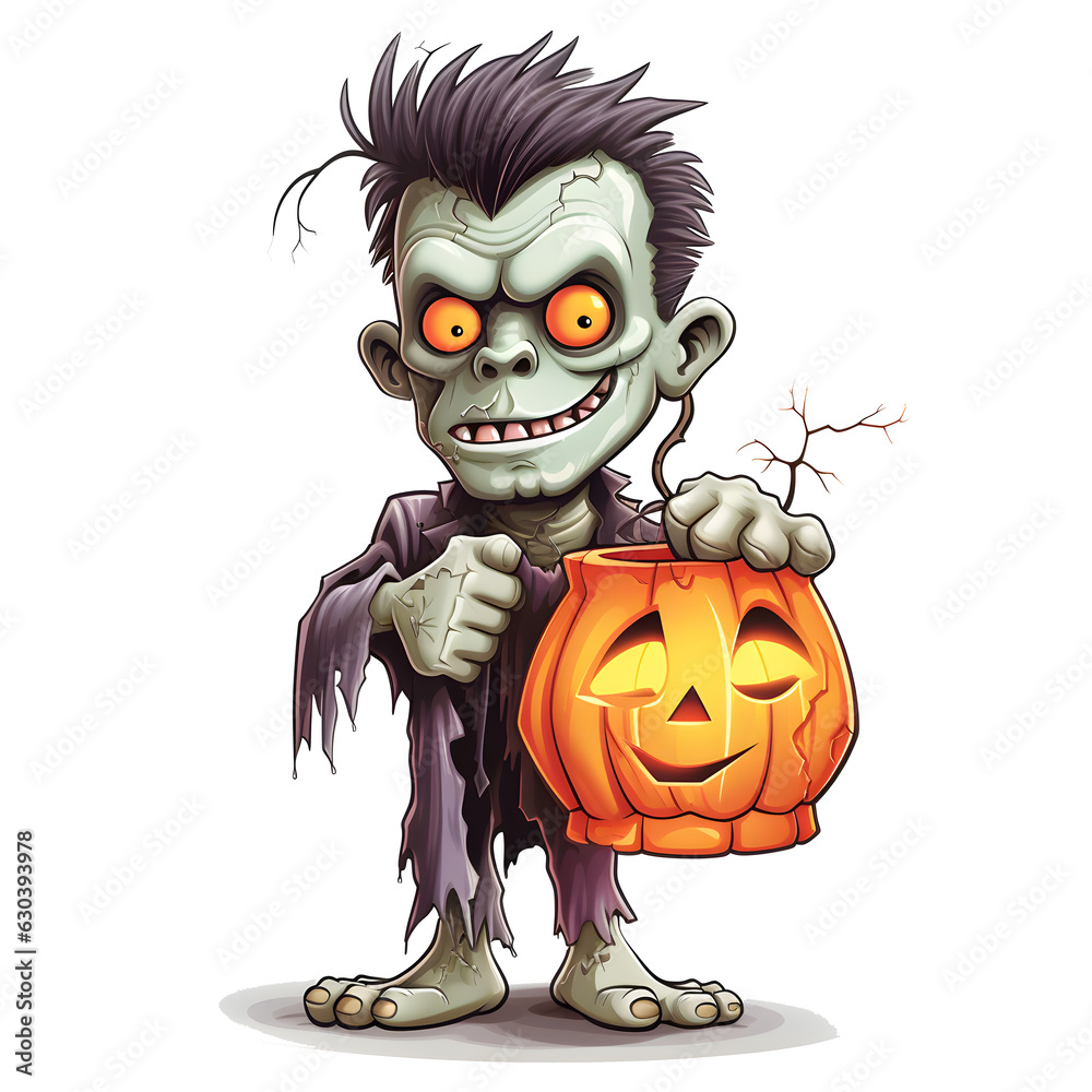 Cartoon clipart of Frankenstein's monster holding a jack-o'-lantern ...