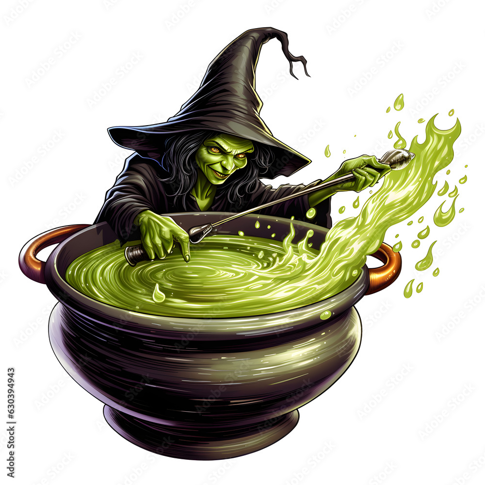 Cartoon clipart of wicked witch stirring a cauldron, transparent ...