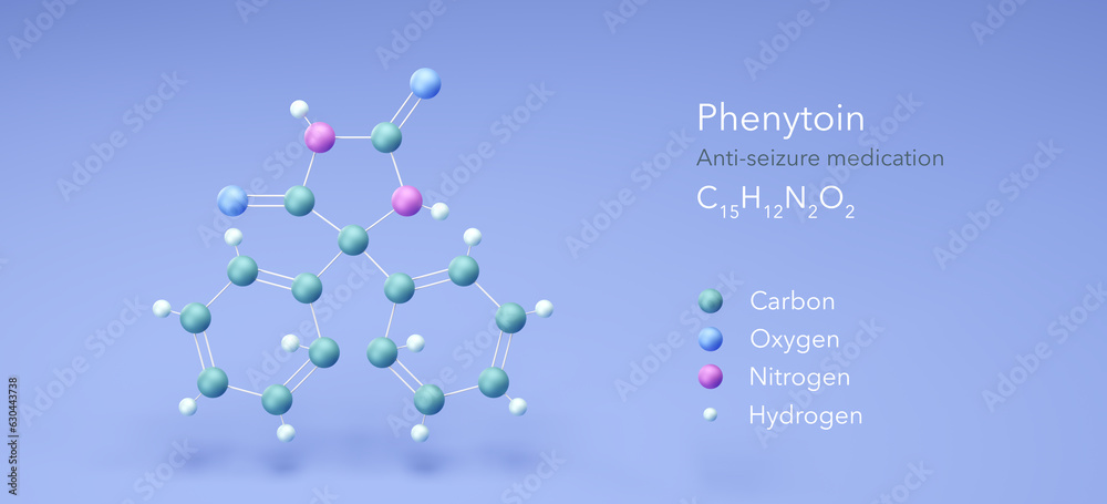phenytoin molecule, molecular structures, anti-seizure medication, 3d ...