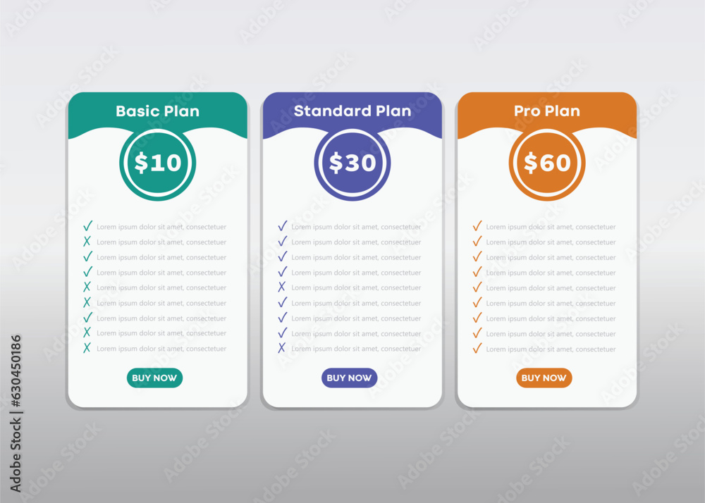 infographic Pricing plan. Minimalistic pricing plan comparison chart for web and mobile ...