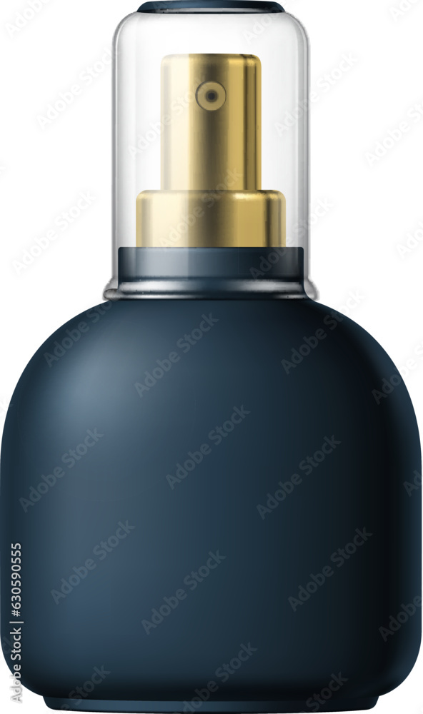 Realistic black cosmetics bottle, tube and plastic container. Sprayer ...