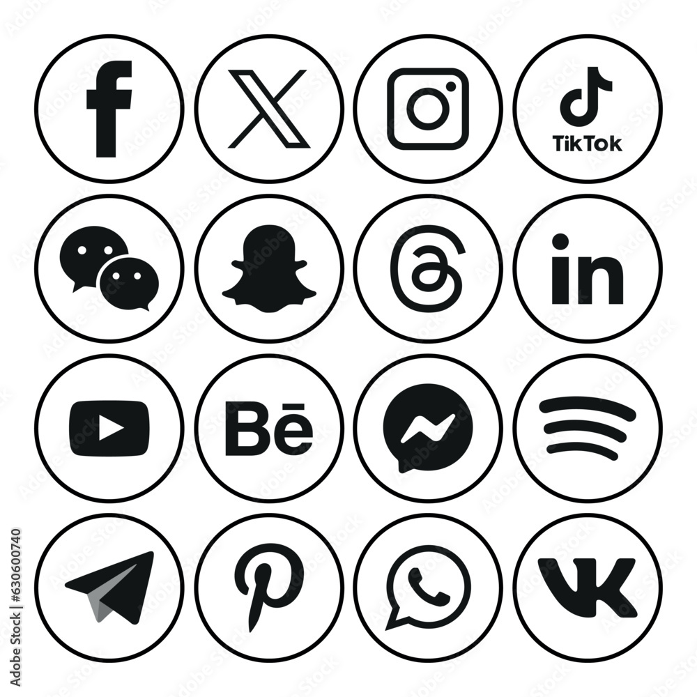 Black and White Social media icons set Logo Vector Illustrator network ...