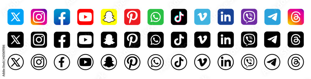Latest updated social media network logo icon vector set 2025. Bluesky ...