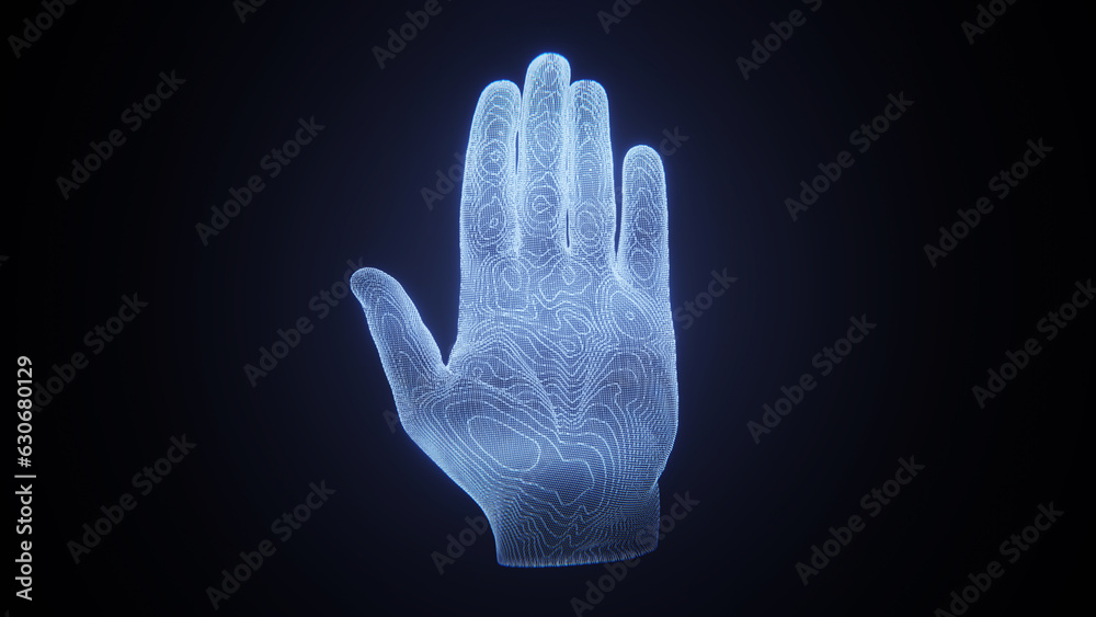 Hologram hands of lines and points. Scanning fingers hand. Personal ...