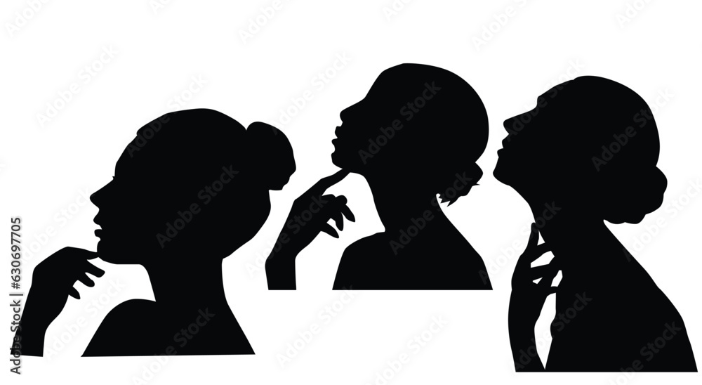 Beautiful female faces profiles, black silhouette outline avatars ...