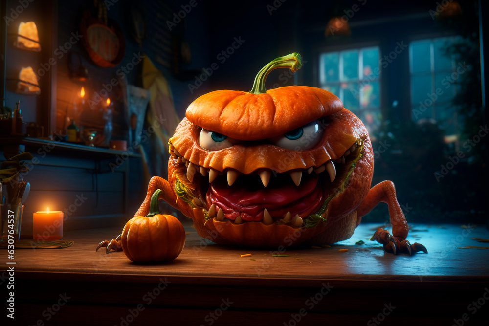 Fotografie Angry bartender. Sinister Halloween ambiance. Generative AI ...