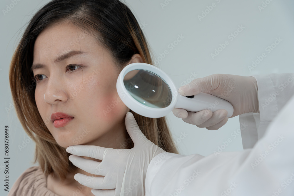 skin problem and beauty of asian girl. specialist of skin use ...