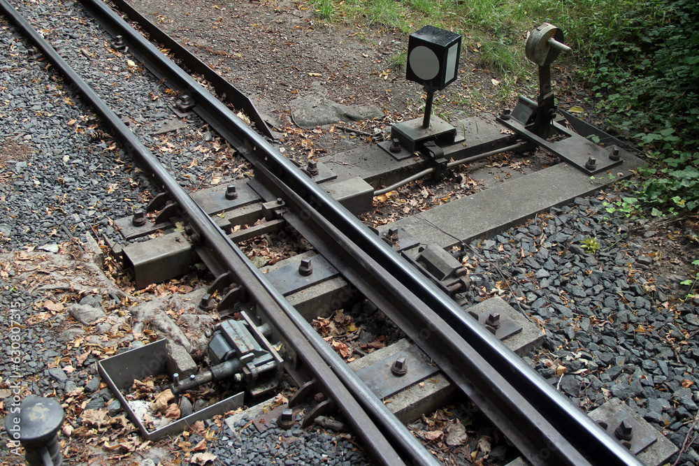 Manual railroad switch on a narrow-gauge railway Stock Photo | Adobe Stock