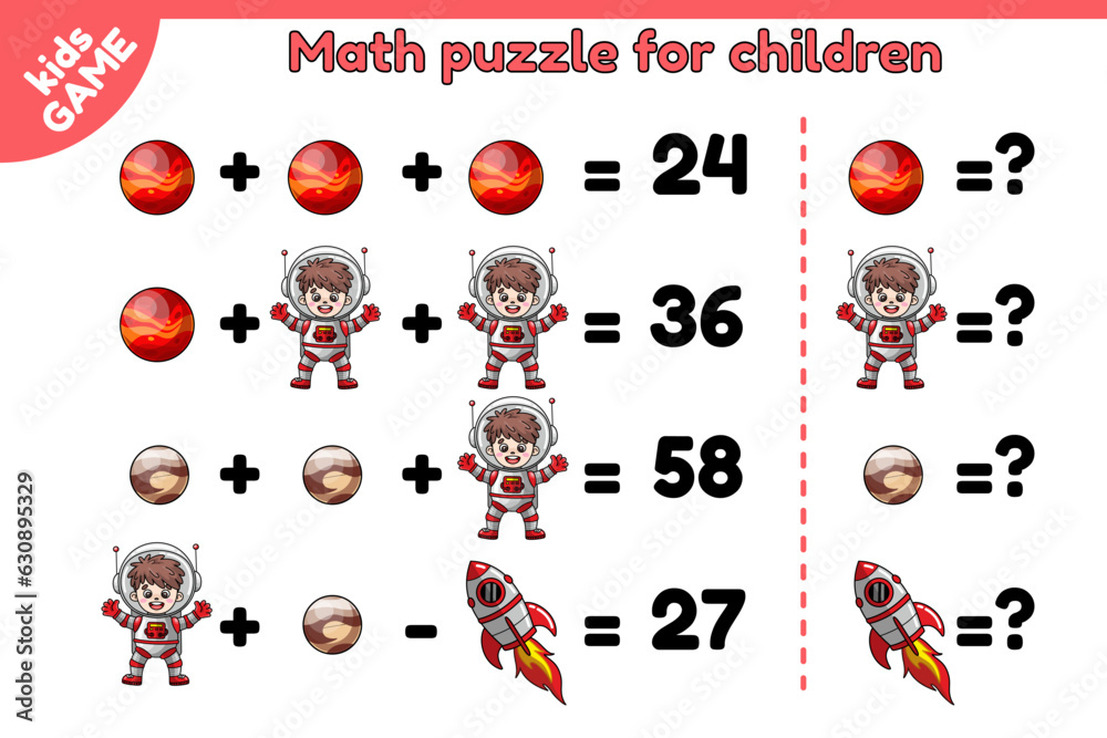 Math game for children. Educational puzzle for preschool and school ...