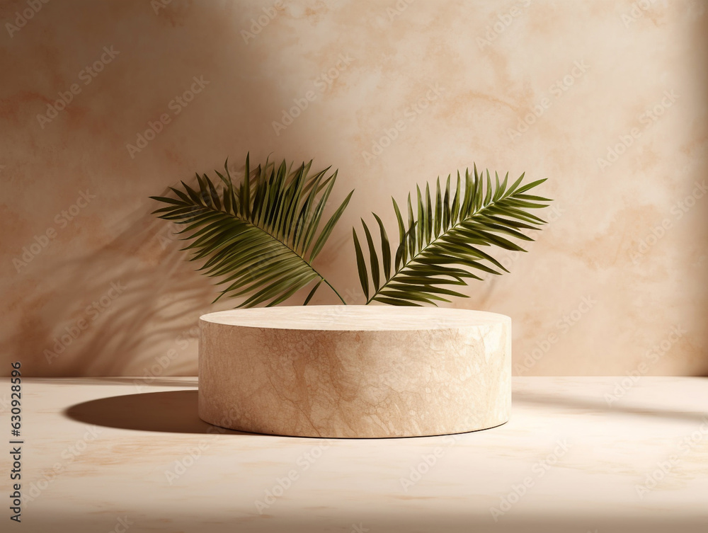 product display natural podium pedestal beige color background cream ...