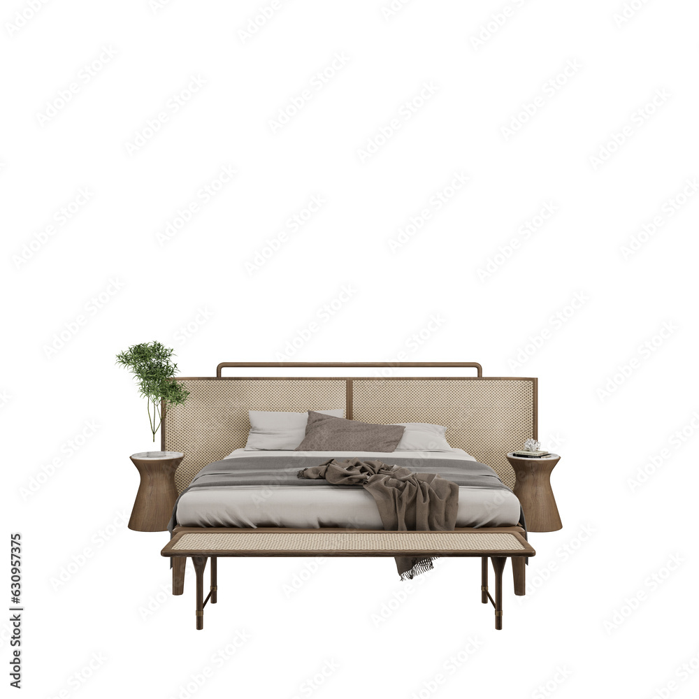 set bed, isometric bed with pillows mockup, top view, font view, side ...