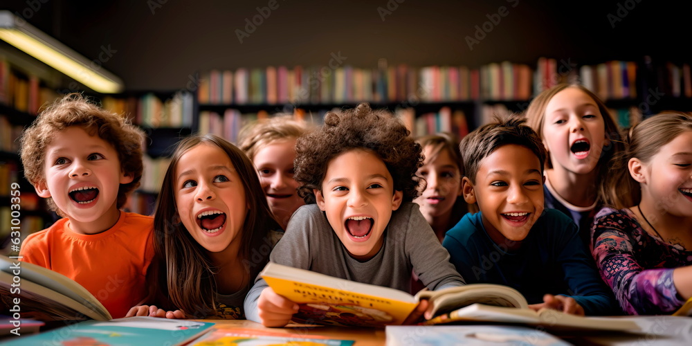 excitement of going back to school, featuring a group of diverse ...