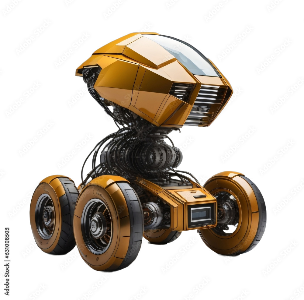 Futuristic wheeled robot, futuristic LED light, isolated, transparent ...