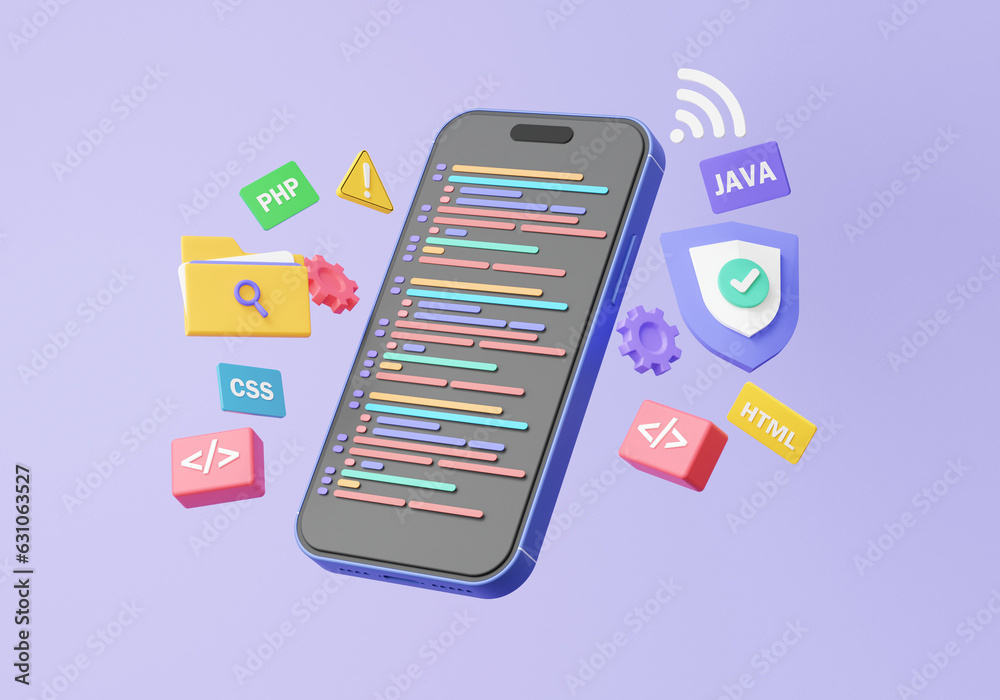 Ilustración de Stock Coding language on smartphone programming ...