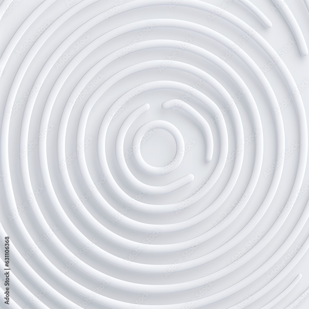 3d white rippled circles with soft shadow on light BG. Abstract light ...