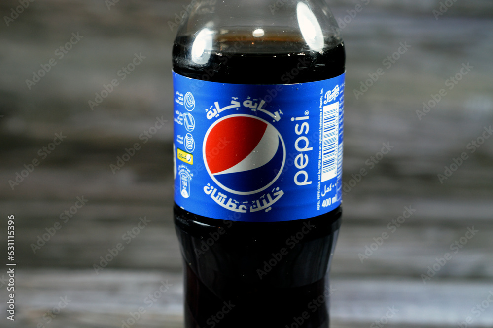 Cairo, Egypt, July 29 2023: Pepsi, a Cola flavor plastic bottle, a ...