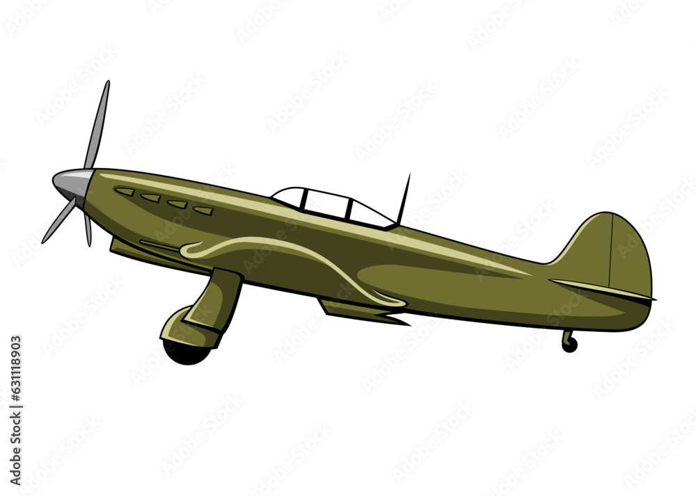Soviet Union fighter plane 1940. WW II aircraft. Vintage airplane. Vector clipart isolated on ...