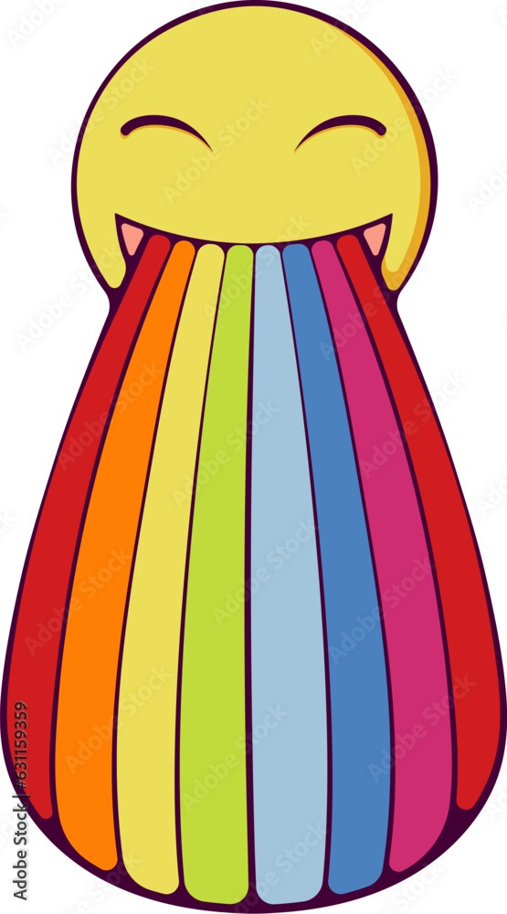 Smiley, emoticon with rainbow. Facial expression. Hippie retro groovy ...