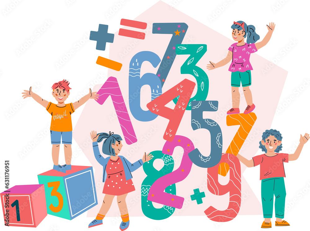Children among numbers and cubes for concept of study mathematics and ...