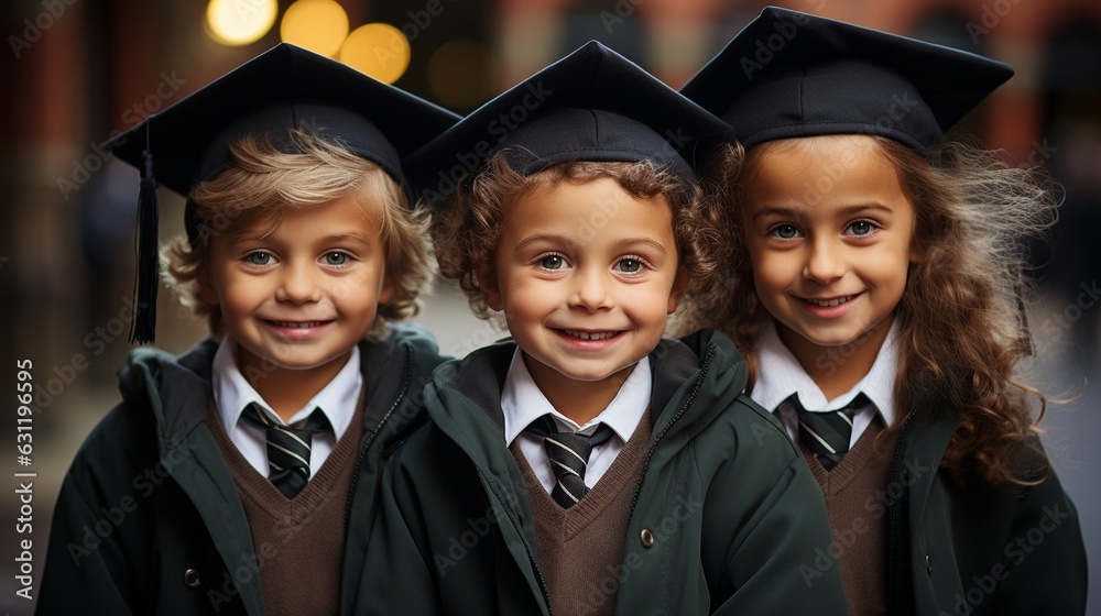 kids wearing graduation hats . Stock Photo | Adobe Stock