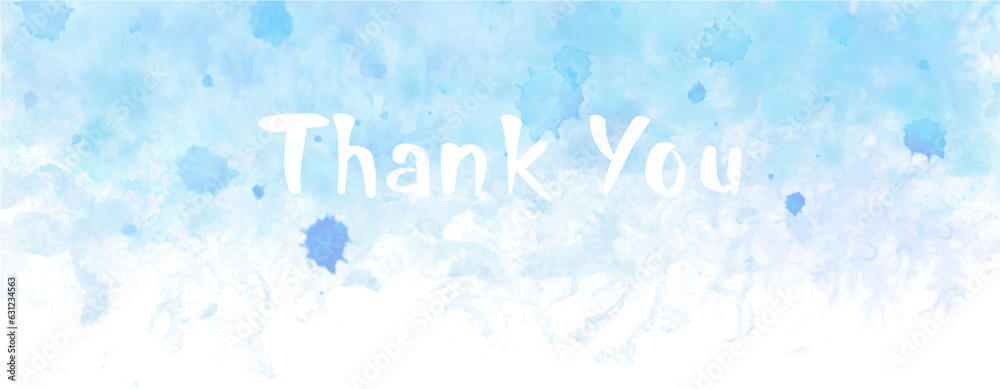 Vector text thank you in white color on the blue background hand-drawn ...