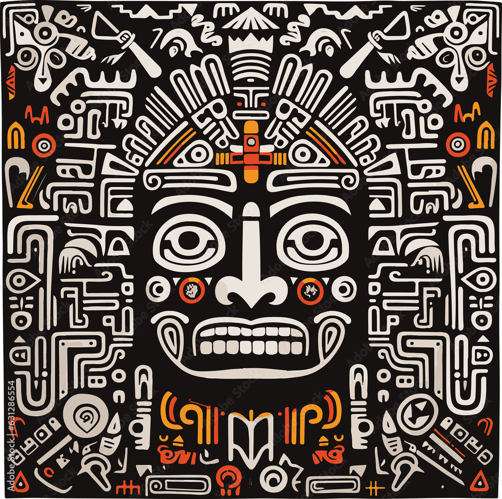 Inca mystique, Tiki statue, with palm trees and palm trees, in the ...