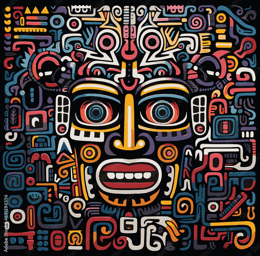 Inca mystique, Tiki statue, with palm trees and palm trees, in the ...