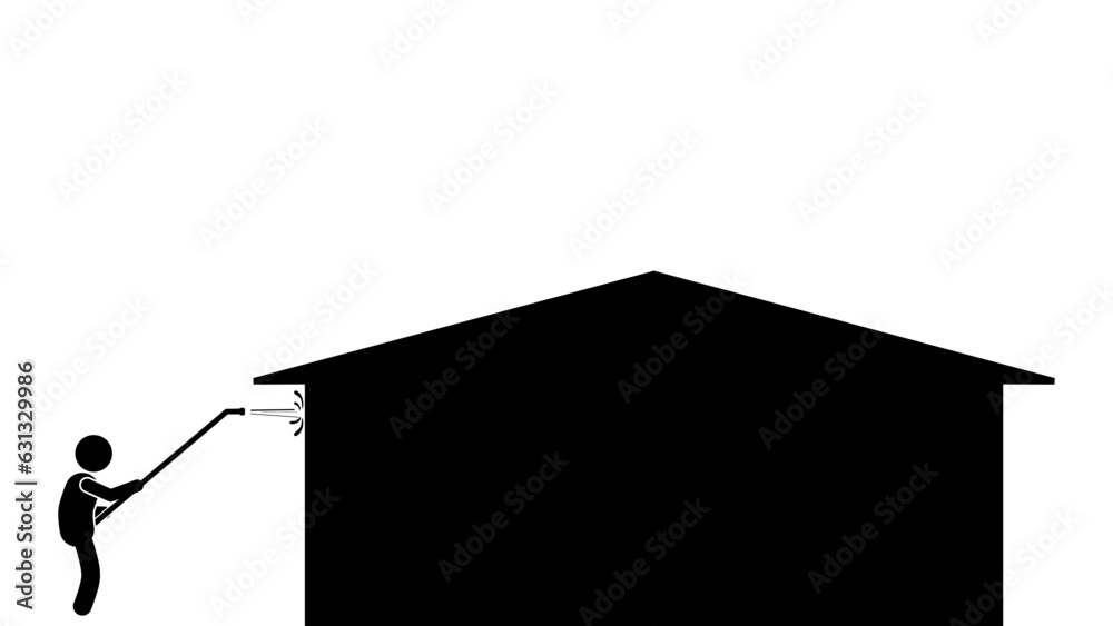 illustration and icon stick figure,stickman,pictogram. House washing ...